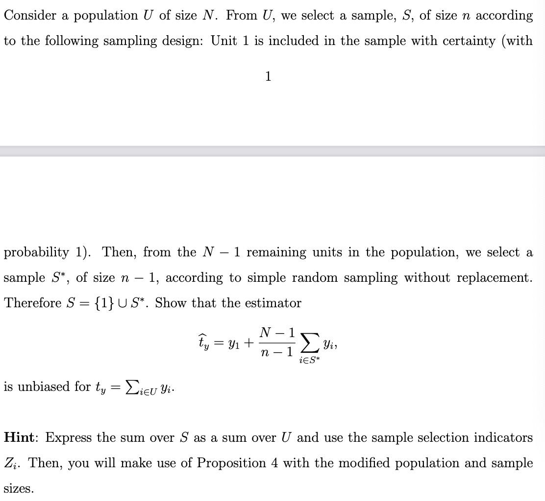 Solved Consider a population U of size N. From U, we select | Chegg.com