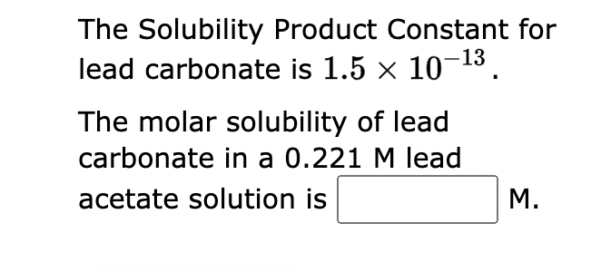 Solved The Solubility Product Constant for lead sulfate is | Chegg.com