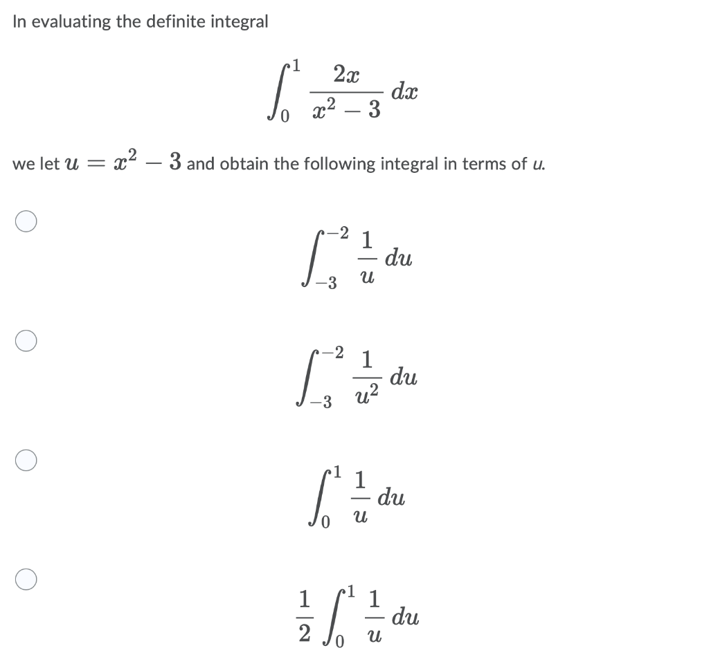 Solved In evaluating the definite integral 1 2x S [²2 dx x² | Chegg.com