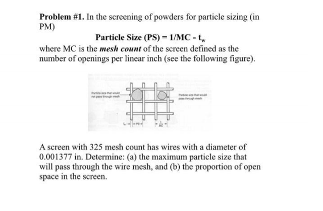 Solved Problem #1. In the screening of powders for particle | Chegg.com