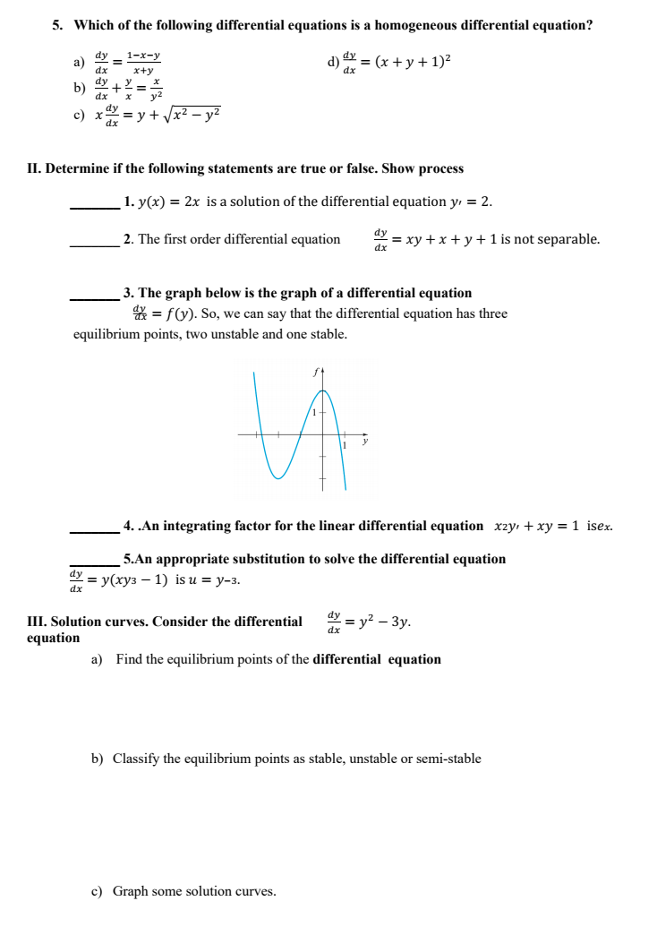 Solved 5. Which of the following differential equations is a | Chegg.com