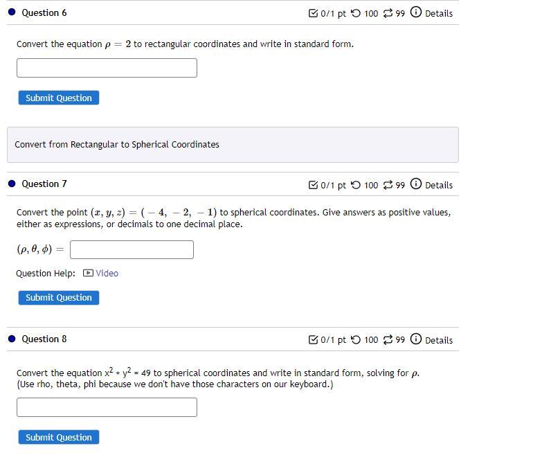 Solved Convert the equation ρ=2 to rectangular coordinates | Chegg.com