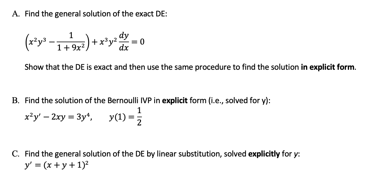 Solved A. Find the general solution of the exact DE: (x2y3 - | Chegg.com