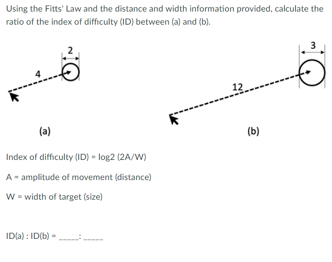 Solved Using the Fitts' Law and the distance and width | Chegg.com