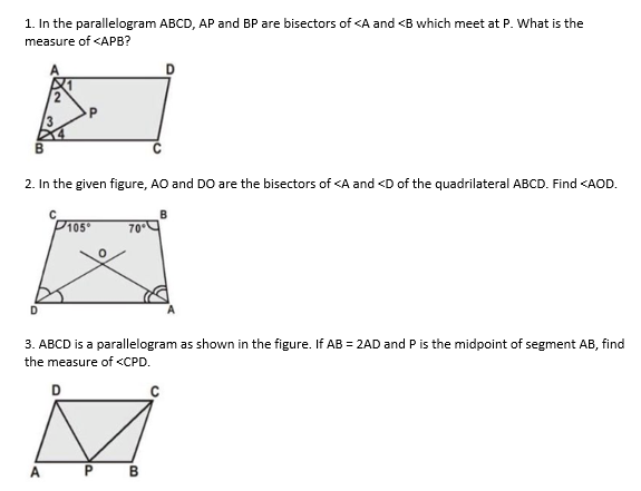 Solved 1. In the parallelogram ABCD,AP and BP are bisectors | Chegg.com