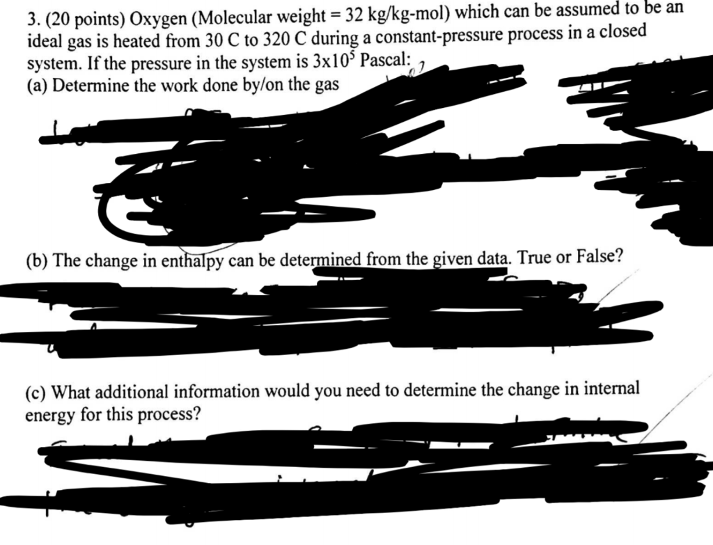Solved 3. (20 points) Oxygen (Molecular weight = 32 | Chegg.com