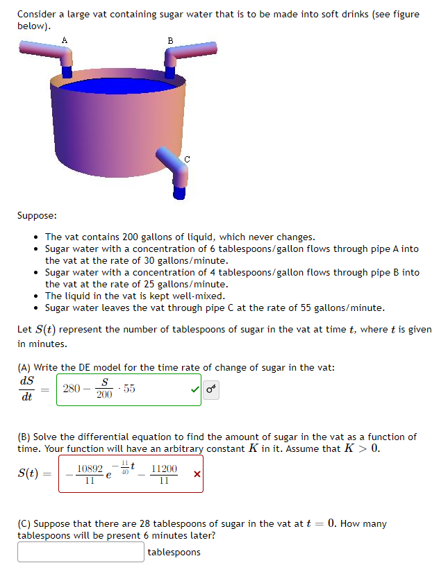 Solved Consider a large vat containing sugar water that is | Chegg.com