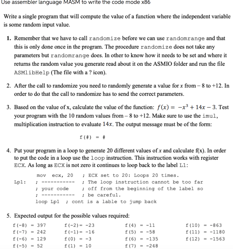 Use assembler language MASM to write the code mode | Chegg.com