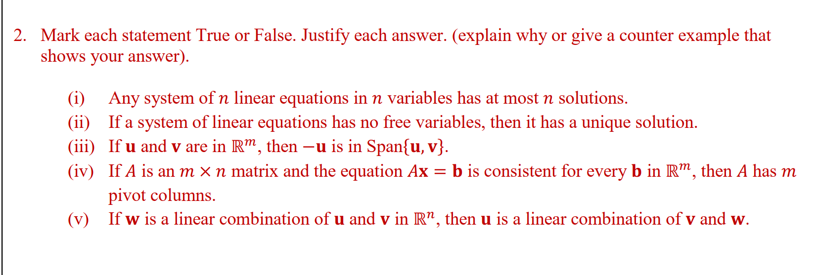 Solved Mark each statement True or False. Justify each | Chegg.com