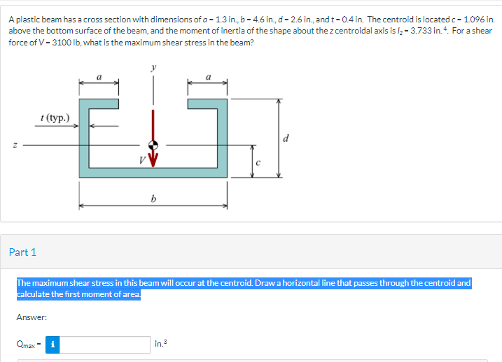 Solved A plastic beam has a cross section with dimensions of | Chegg.com
