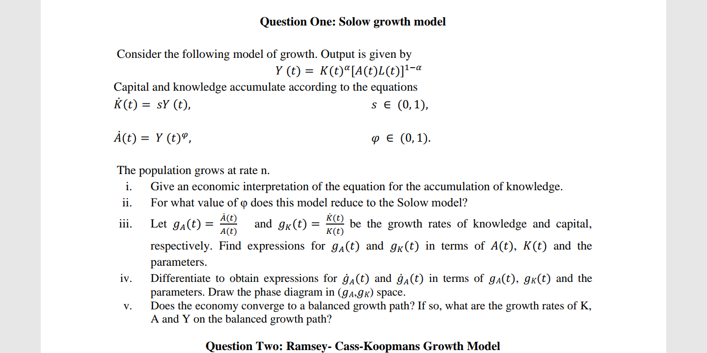 Solved Question One: Solow growth model Consider the | Chegg.com Solved Question One: Solow growth model Consider the | Chegg.com