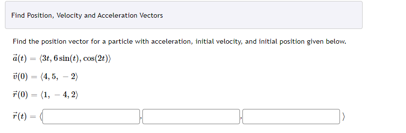 Solved Find Position, Velocity and Acceleration Vectors Find | Chegg.com