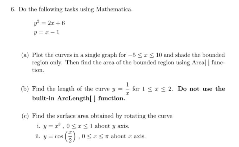 Solved 6. Do the following tasks using Mathematica. y2 = 2x | Chegg.com