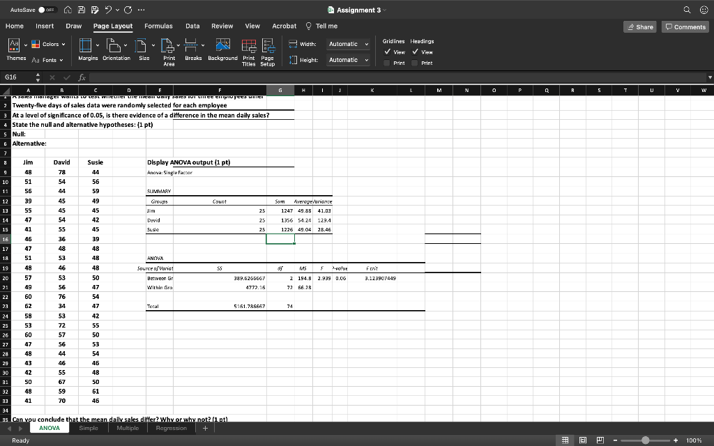 Solved AutoSave OF A APO ... Assignment 3 Home Insert Draw | Chegg.com