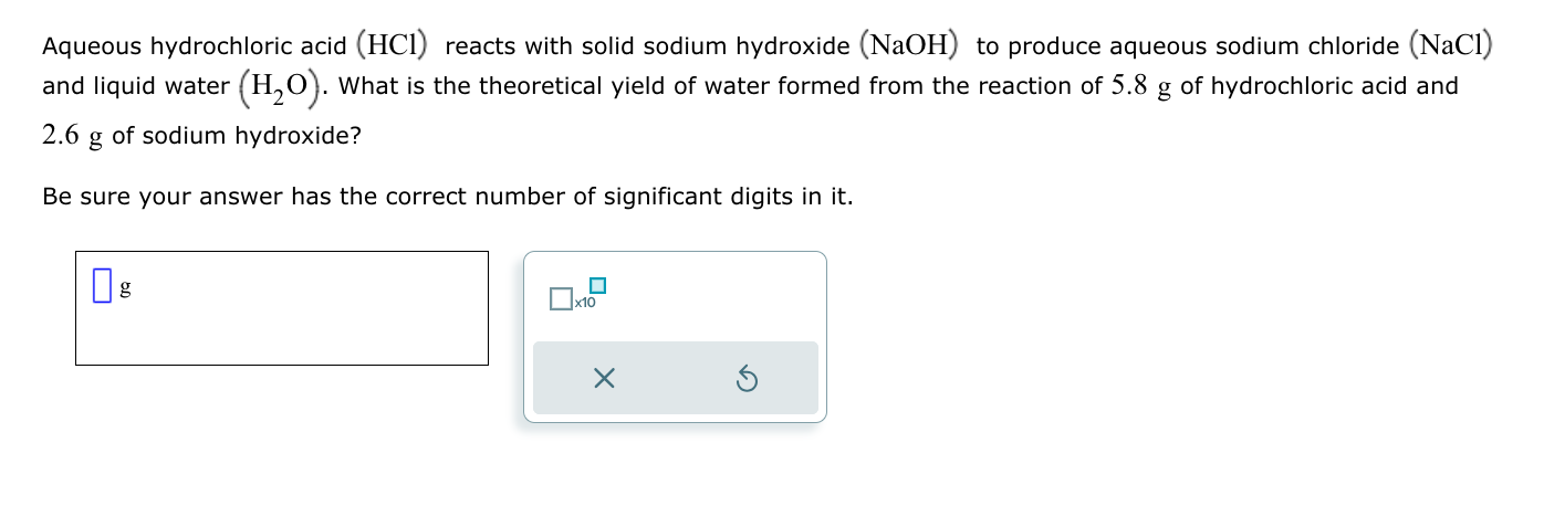 Solved Aqueous hydrochloric acid (HCl) ﻿reacts with solid | Chegg.com