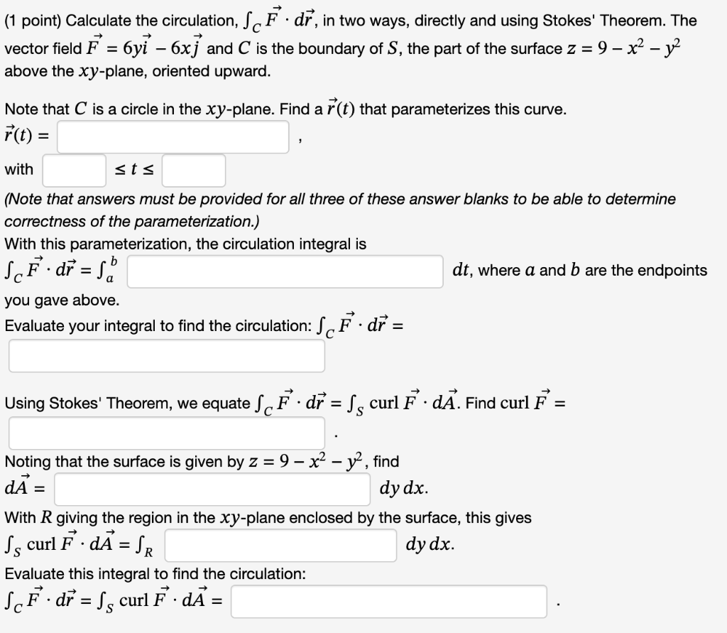 Solved (1 point) Calculate the circulation, ∫CF⋅dr, in two | Chegg.com