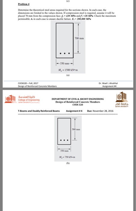 Solved Problem 4 Determine the theoretical steel areas | Chegg.com