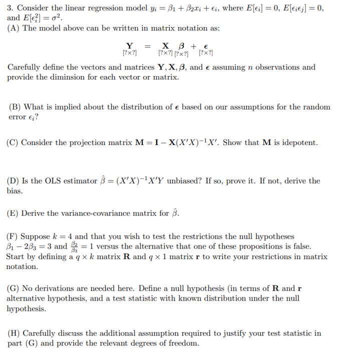 3 Consider The Linear Regression Model 