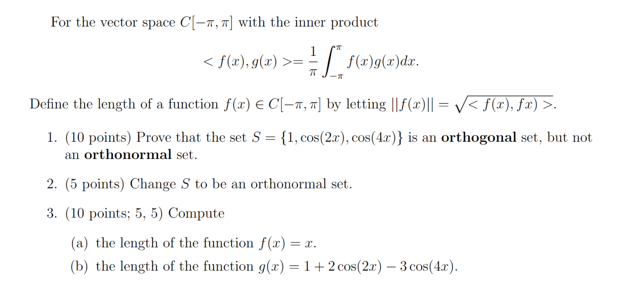 Solved For the vector space C[−π,π] with the inner product | Chegg.com