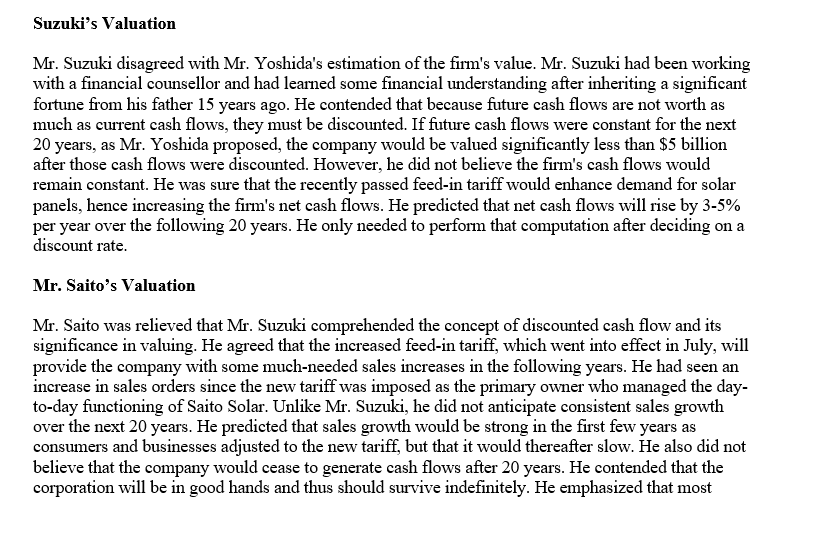 How much is Saito Solar worth based on Mr. Suzuki's | Chegg.com