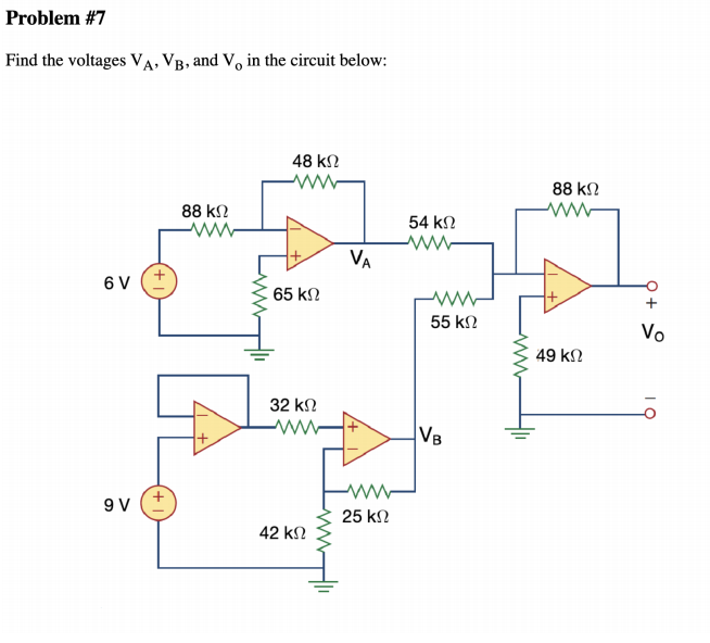 Solved Problem #7 Find the voltages VA, VB, and V, in the | Chegg.com