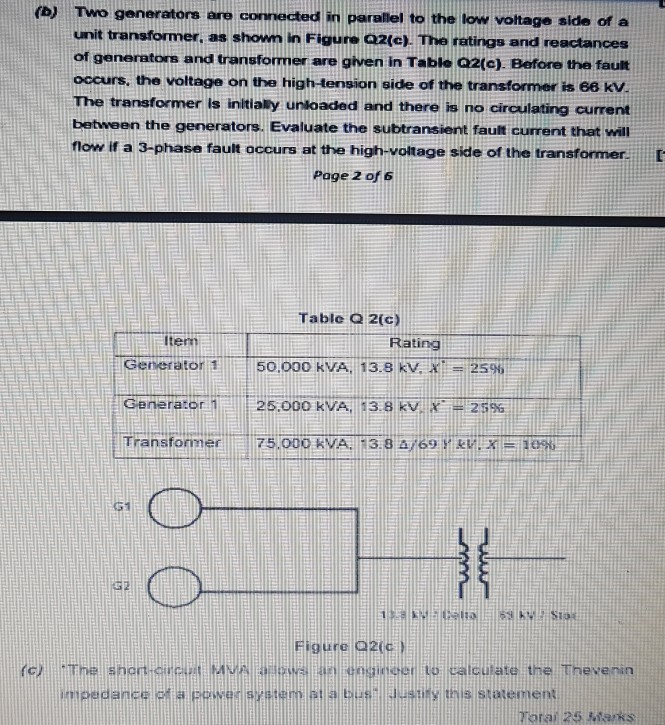 Solved (b) Two generators are connected in parallel to the | Chegg.com