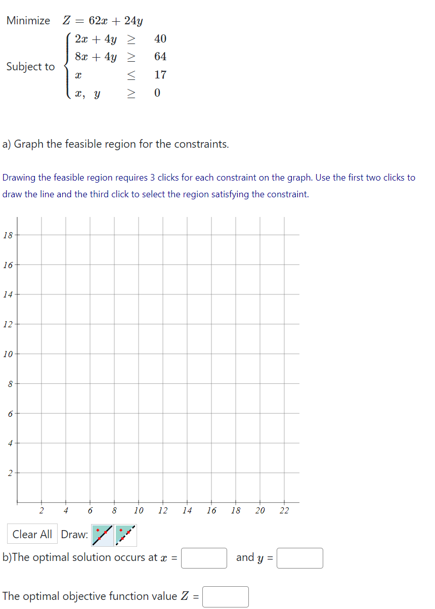 Solved 40 Minimize Z = 62x + 24y 2x + 4y > 8x + 4y > Subject | Chegg.com