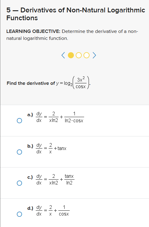 Solved 5 - Derivatives of Non-Natural Logarithmic Functions | Chegg.com