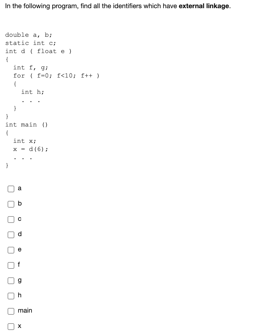 Solved In the following program, find all the identifiers | Chegg.com