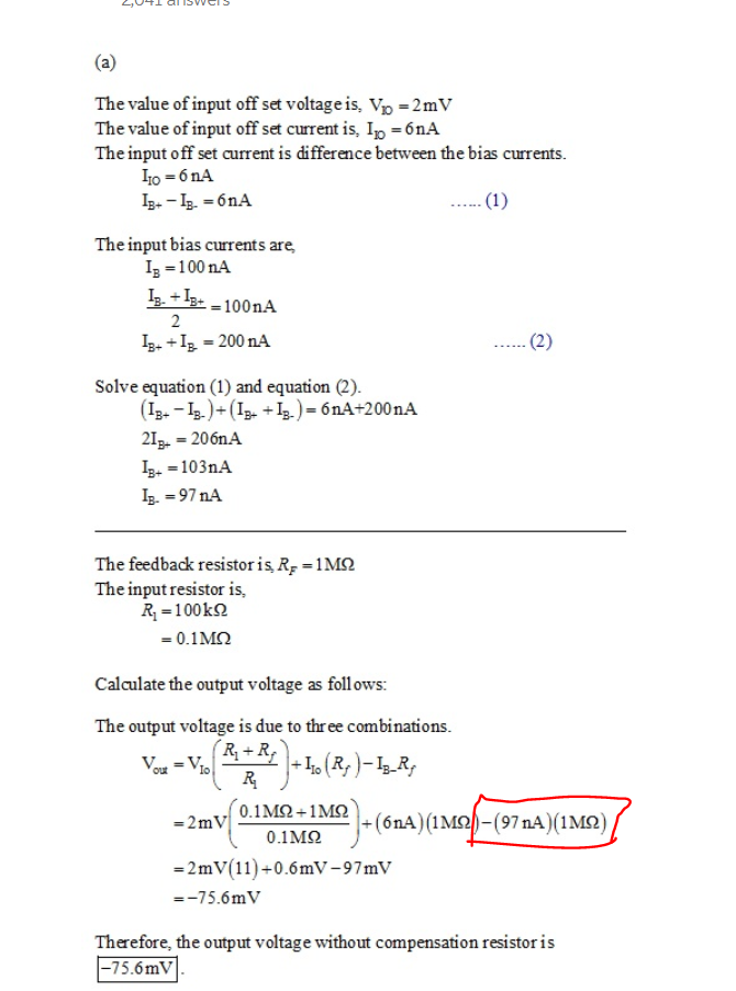 Solved An op amp has an input offset, bias current, offset | Chegg.com
