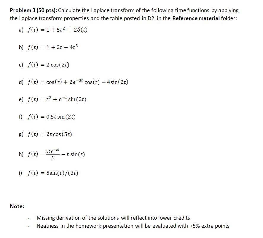 Solved Problem 3 (50 pts): Calculate the Laplace transform | Chegg.com