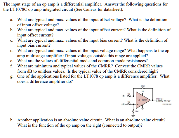 Solved The input stage of an op amp is a differential | Chegg.com