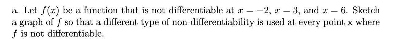 Solved a. Let f(x) be a function that is not differentiable | Chegg.com
