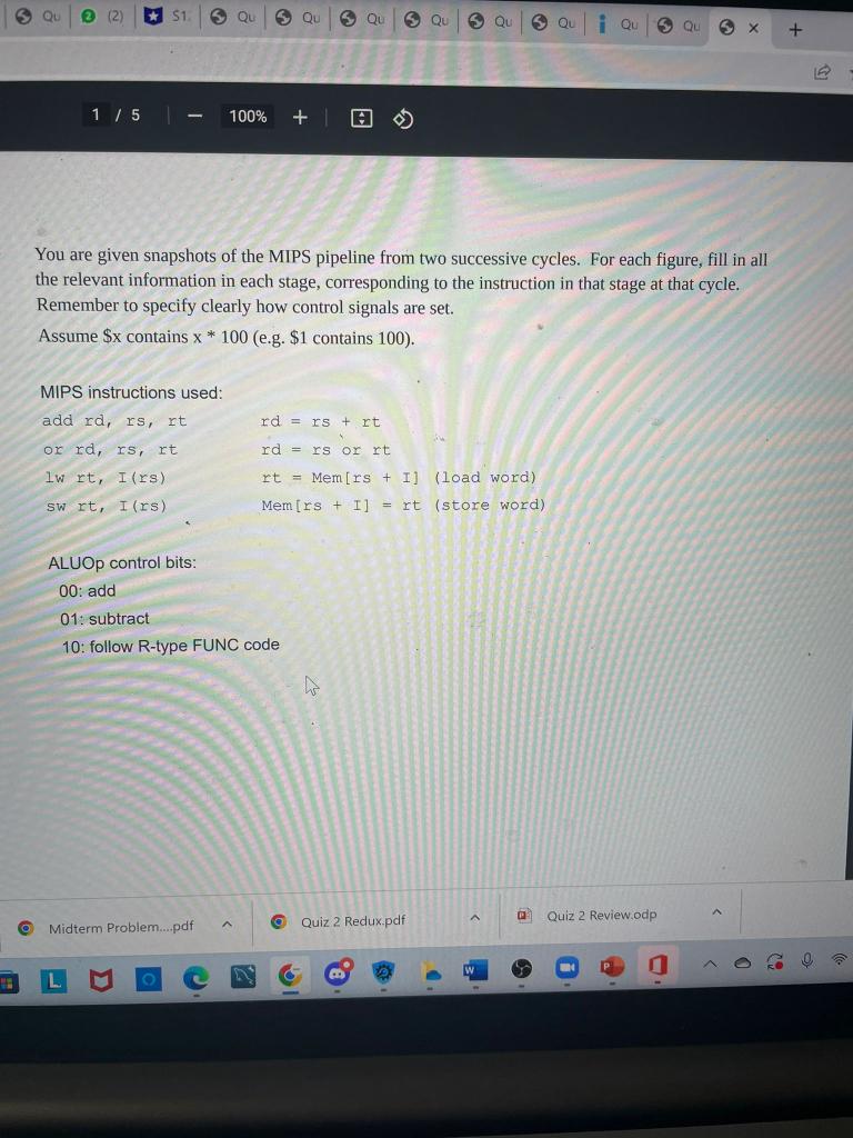 Solved You are given snapshots of the MIPS pipeline from two | Chegg.com