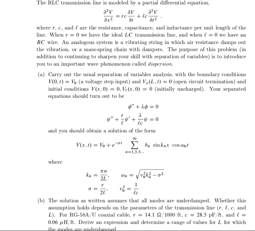 Solved The RLC transmission line is modeled by a partial | Chegg.com