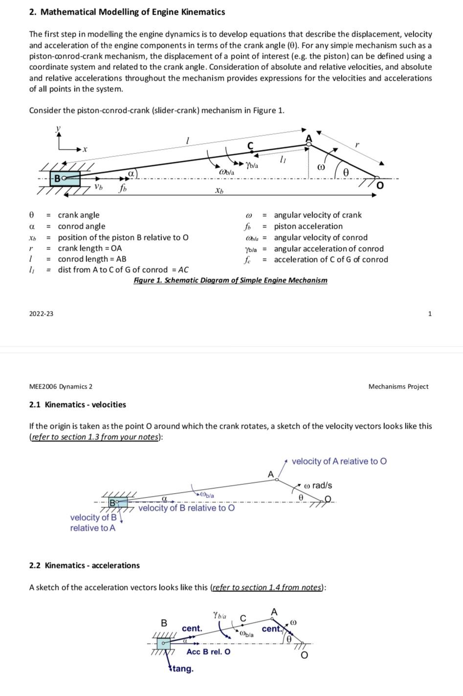 2. Mathematical Modelling of Engine Kinematics The | Chegg.com