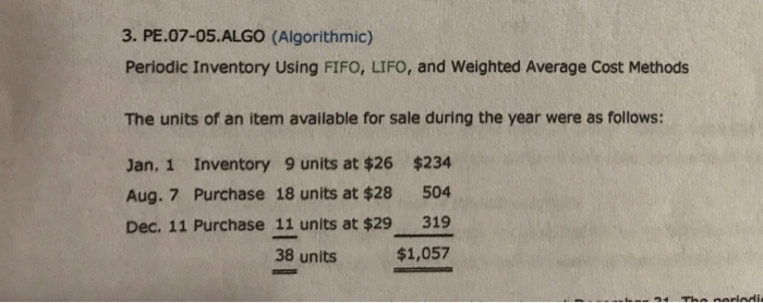 3. PE.07-05.ALGO (Algorithmic) Periodic Inventory | Chegg.com