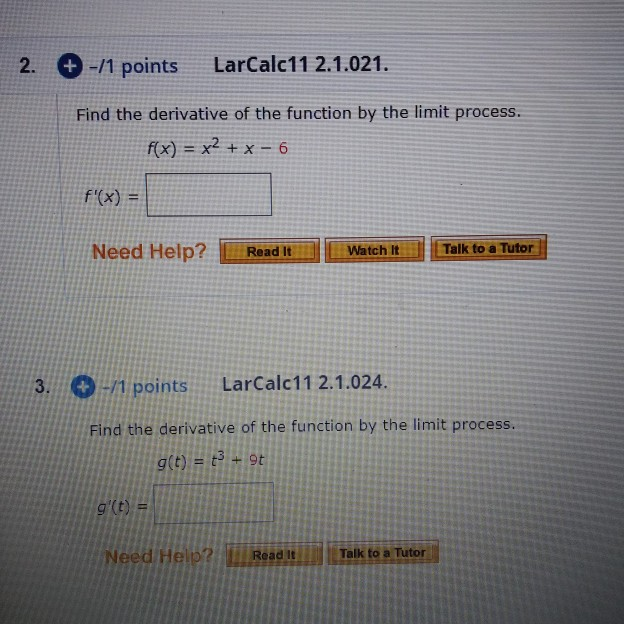 Solved 2. + -11 points LarCalc11 2.1.021. Find the | Chegg.com