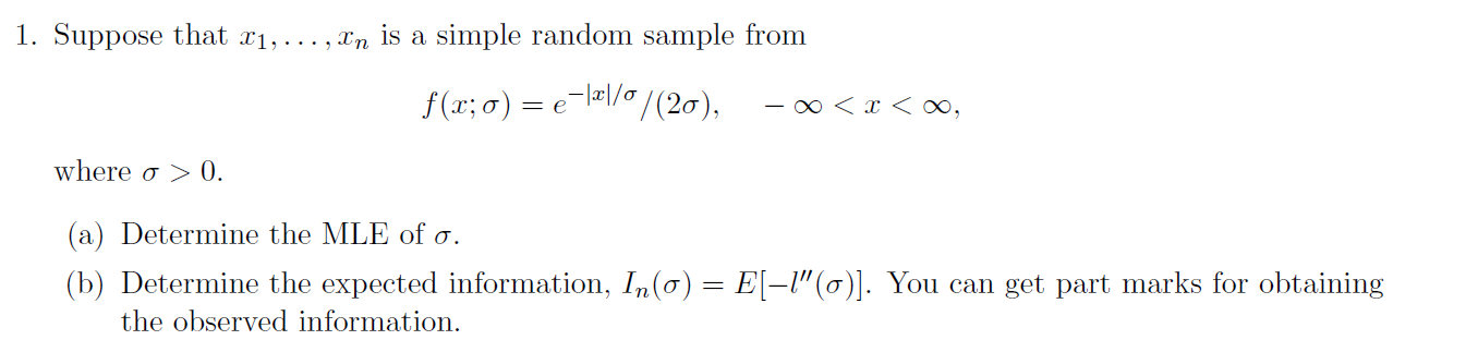 Solved 1. Suppose that x1,…,xn is a simple random sample | Chegg.com
