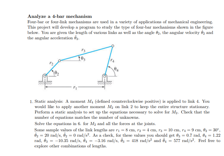 Analyze a 4-bar mechanism Four-bar or four-link | Chegg.com