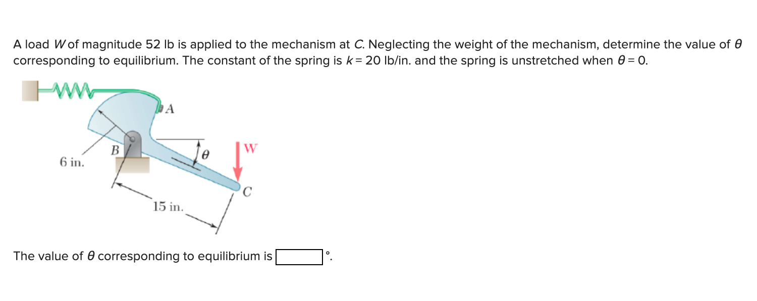 Solved A load W of magnitude 52 lb is applied to the | Chegg.com