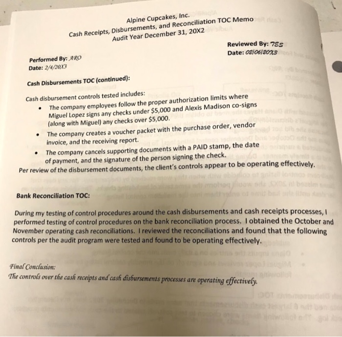 Alpine Cupcakes, Inc. Audit Case Assignments on your | Chegg.com