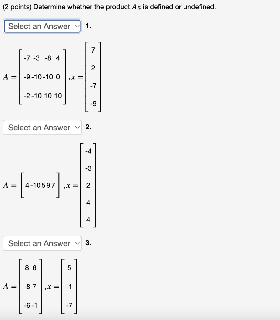 Solved (2 points) Determine whether the product Ax is | Chegg.com