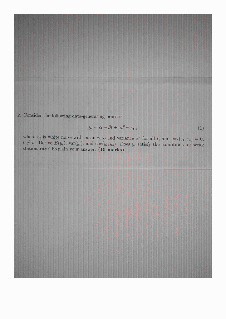 Solved 2. Consider the following data generating process: y | Chegg.com