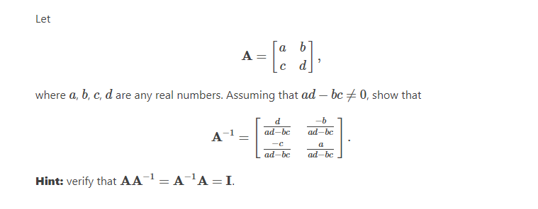 Solved A=[acbd] where a,b,c,d are any real numbers. Assuming | Chegg.com