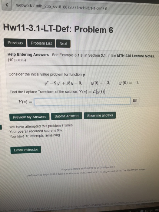 Solved K webwork / mth 235 S$18 88720 / hw11-3.1-It-def /6 | Chegg.com