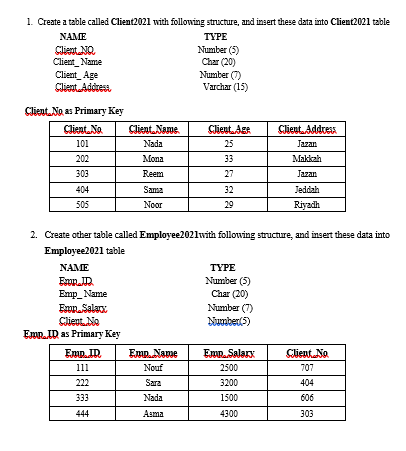 Solved 1. Create a table called Client2021 with following | Chegg.com