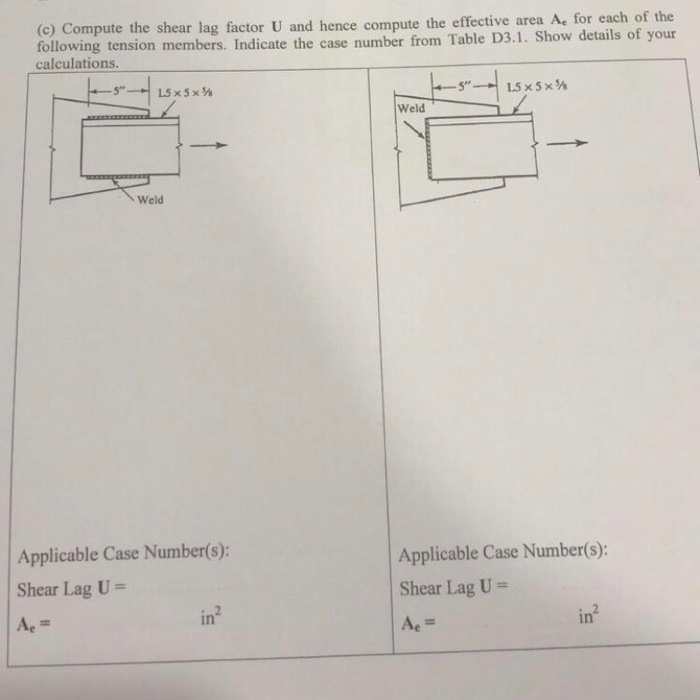 Solved (c) Compute the shear lag factor U and hence compute | Chegg.com