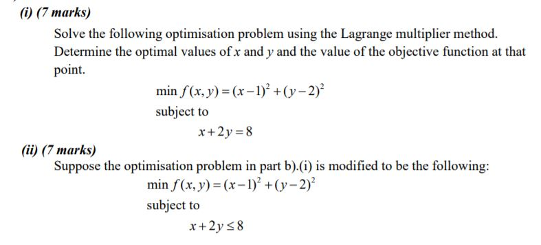 Solved i) (7 marks) Solve the following optimisation problem | Chegg.com