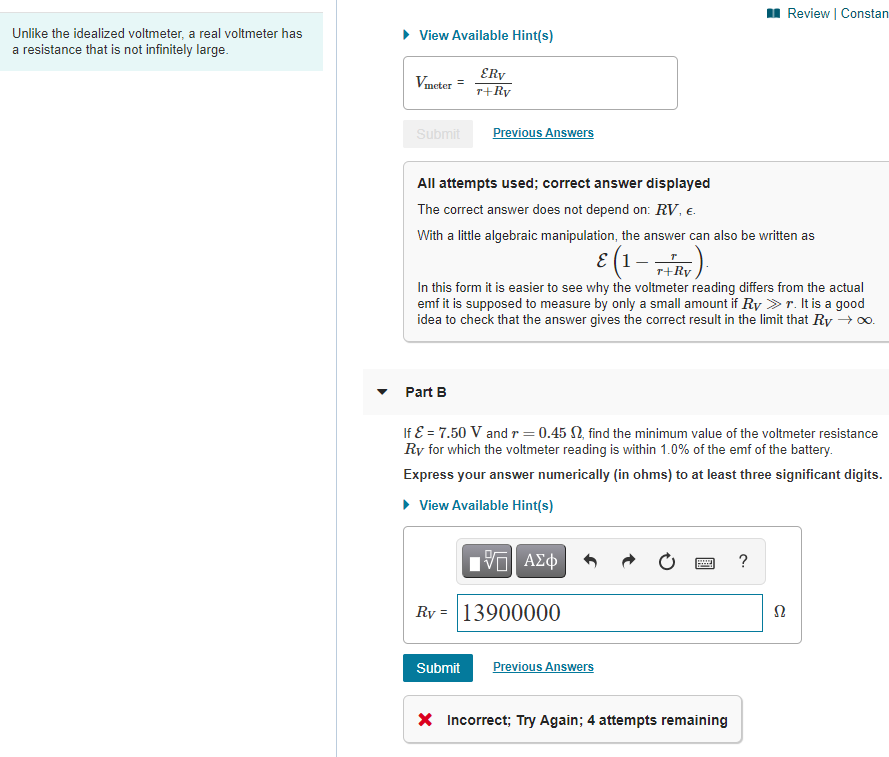 Solved Review Constan Unlike the idealized voltmeter, a real | Chegg.com